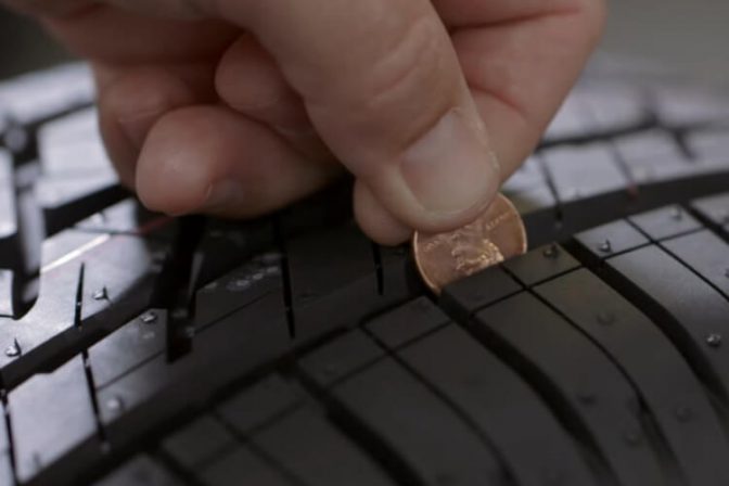 How to measure your tire tread depth with a coin (penny, quarter) and a ...